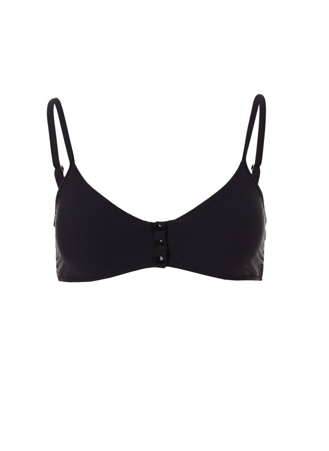 St Tropez Black Ribbed Over The Shoulder Popper Crop Bikini Top